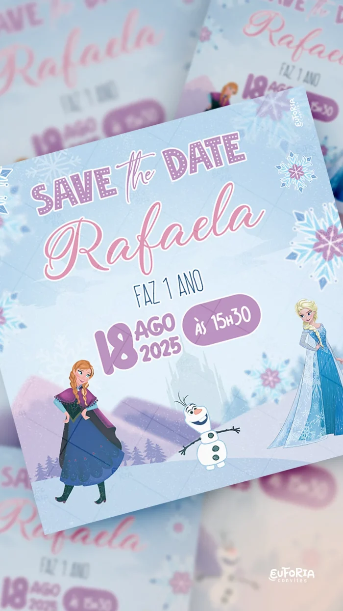 Save the Date Aniversário Castelo Frozen - Euforia Convites