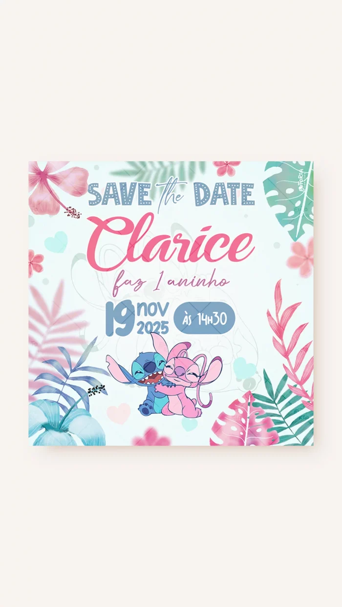 Save the Date Aniversário Ohana Lilo & Stitch - Euforia Convites